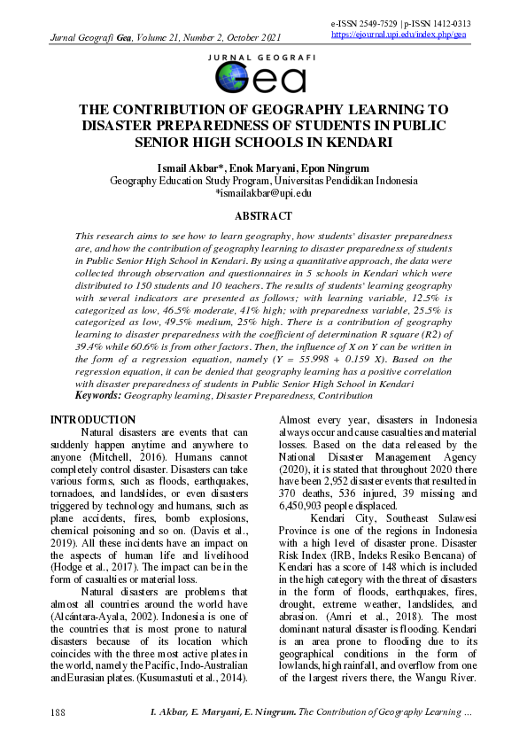 (PDF) The Contribution of Geography Learning to Disaster Preparedness ...