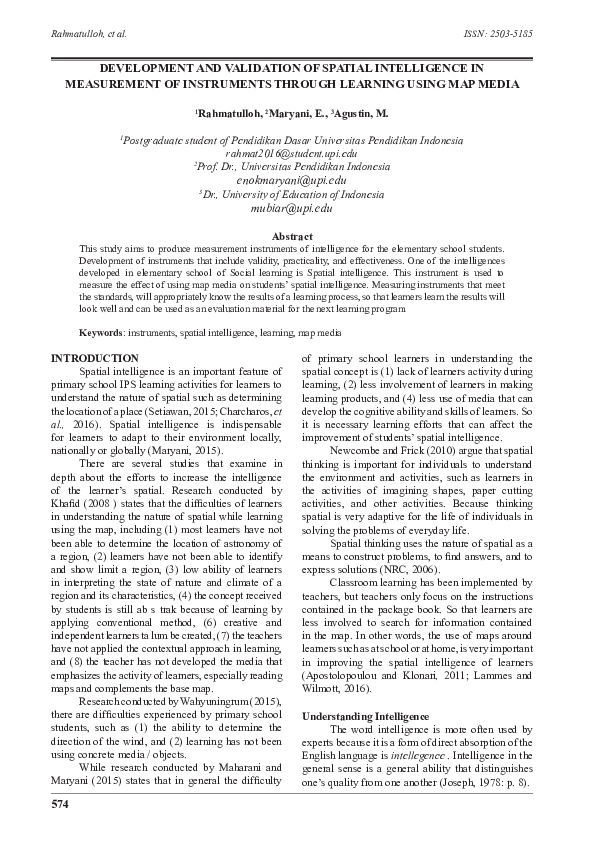 (PDF) Development and Validation of Spatial Intelligence in Measurement of Instruments through ...
