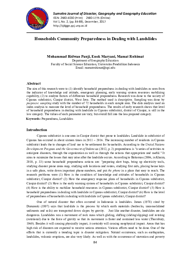 (PDF) Households Community Preparedness in Dealing with Landslides