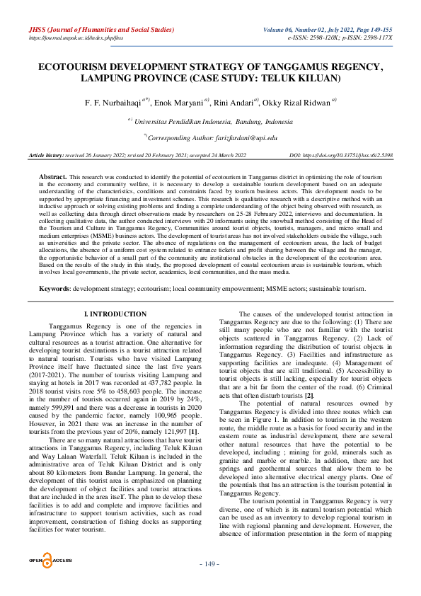 (PDF) Ecotourism Development Strategy of Tanggamus Regency, Lampung ...