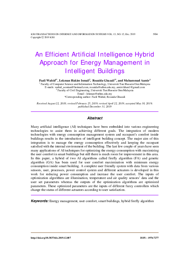 (PDF) An Efficient Artificial Intelligence Hybrid Approach for Energy Management in Intelligent ...