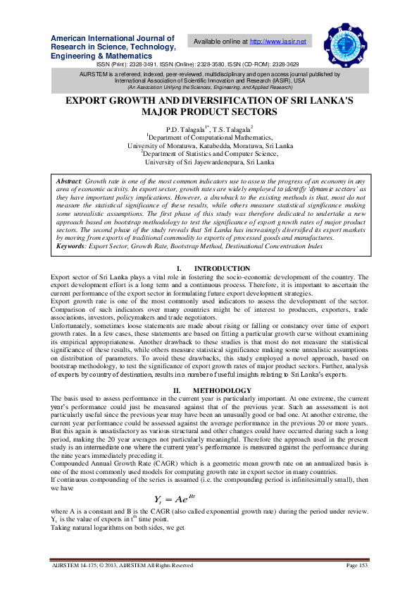 (PDF) Export Growth and Diversification of Sri Lanka's Major Product ...