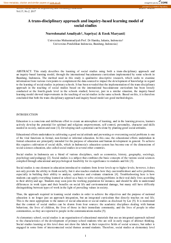 (PDF) A trans-disciplinary approach and inquiry-based learning model ...