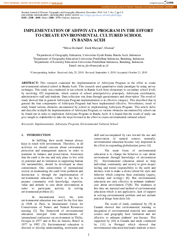 (PDF) Implementation of Adiwiyata Program in the Effort to Create ...