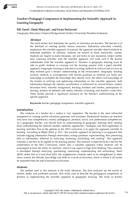 (PDF) Teacher's Pedagogic Competence in Implementing the Scientific ...