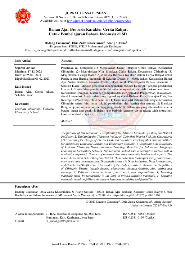 (PDF) Bahan Ajar Berbasis Karakter Cerita Rakyat Untuk Pembelajaran ...