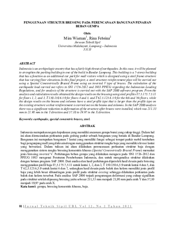 (PDF) Penggunaan Struktur Bressing Pada Perencanaan Bangunan Penahan ...