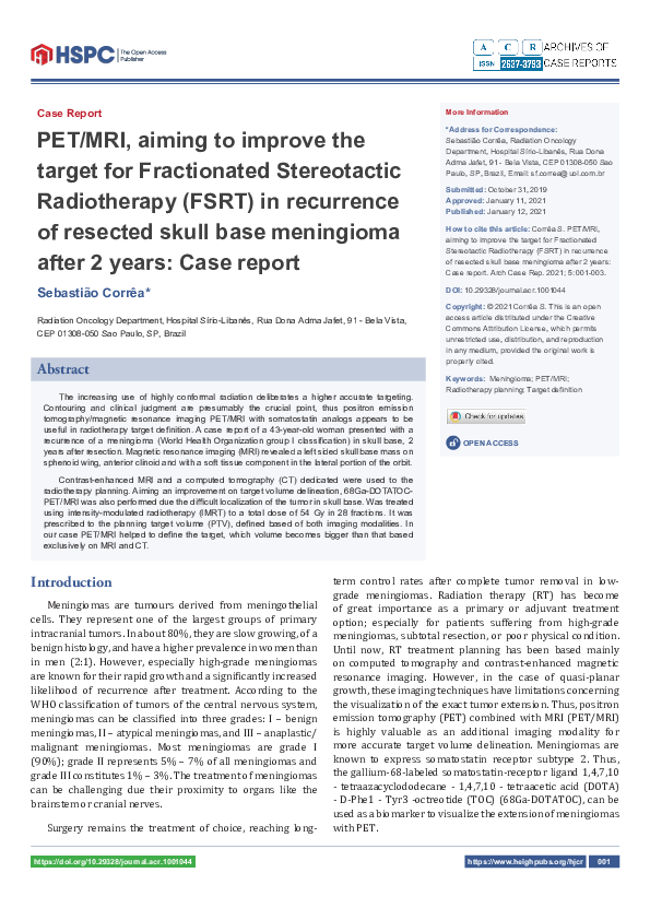 (PDF) PET/MRI, aiming to improve the target for Fractionated ...