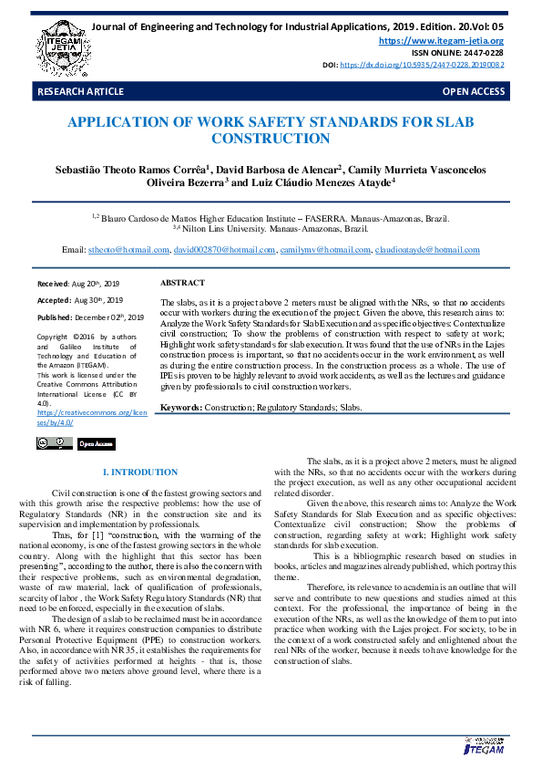 (PDF) Application of Work Safety Standards for Slab Construction