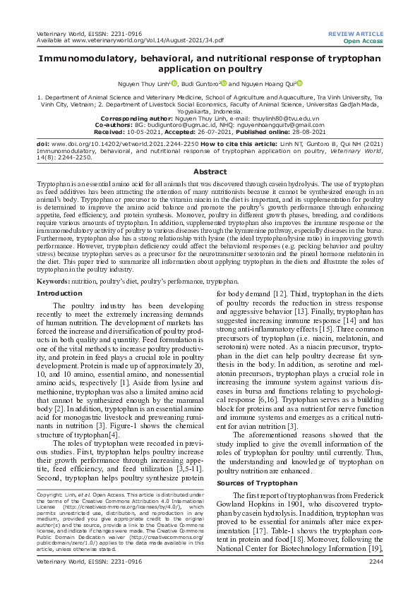 Immunomodulatory, behavioral, and nutritional response of tryptophan ...