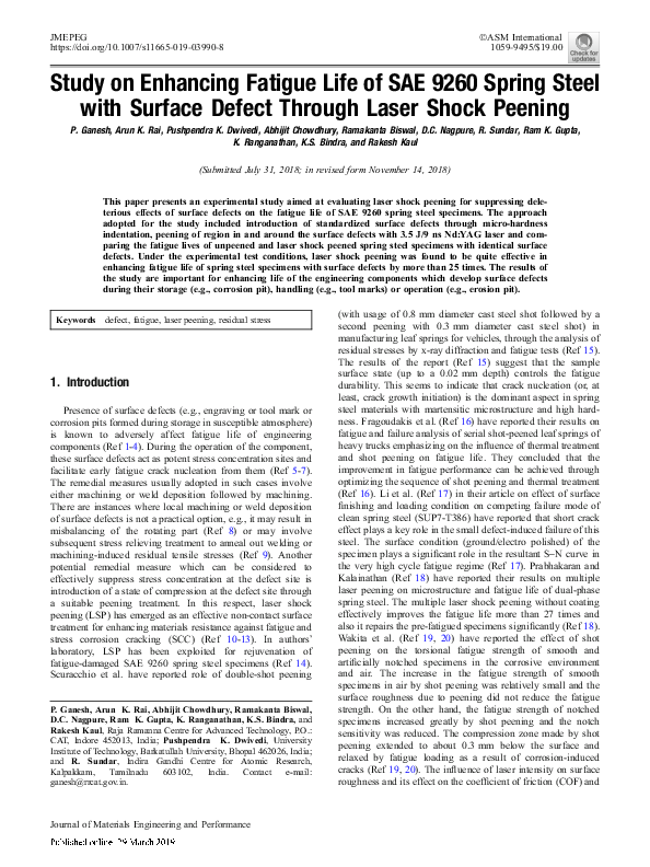 (PDF) Study on Enhancing Fatigue Life of SAE 9260 Spring Steel with ...