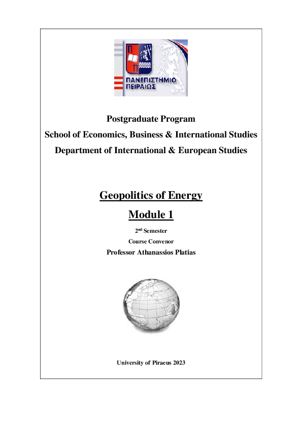 (PDF) Geopolitics of Energy. Module 1, 2nd Semester. Postgraduate ...
