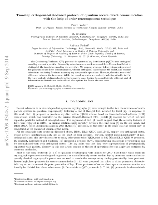 (PDF) Two-step orthogonal-state-based protocol of quantum secure direct ...