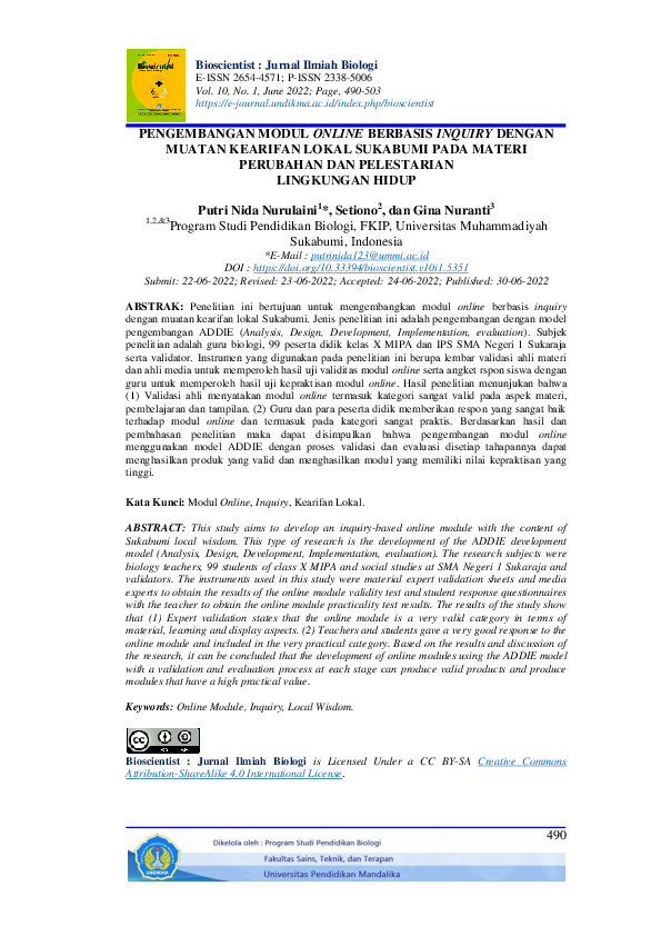 (PDF) Pengembangan Modul Online Berbasis Inquiry dengan Muatan Kearifan Lokal Sukabumi pada ...