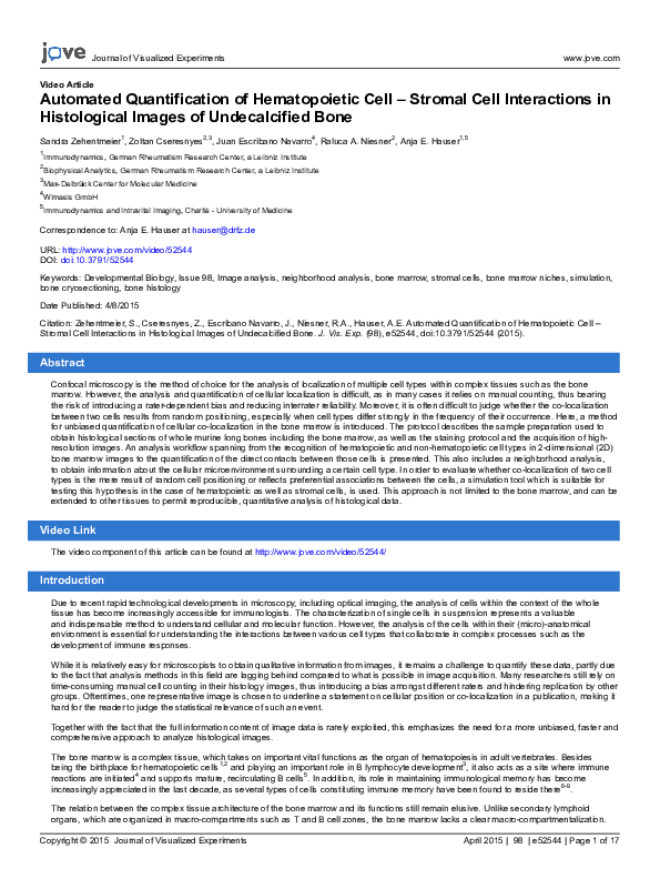 (PDF) Automated Quantification of Hematopoietic Cell – Stromal Cell Interactions in Histological ...