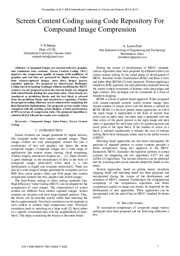 (PDF) Screen Content Coding using Code Repository For Compound Image Compression