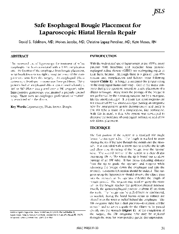 (PDF) Safe esophageal bougie placement for laparoscopic hiatal hernia ...