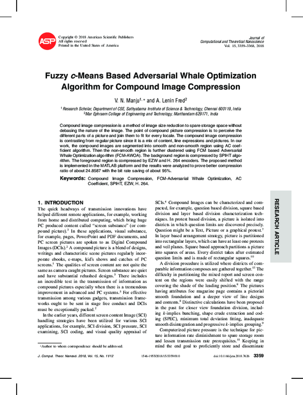 Pdf Fuzzy C Means Based Adversarial Whale Optimization Algorithm For Compound Image Compression