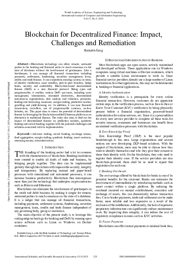 (PDF) Blockchain for Decentralized Finance: Impact, Challenges and ...