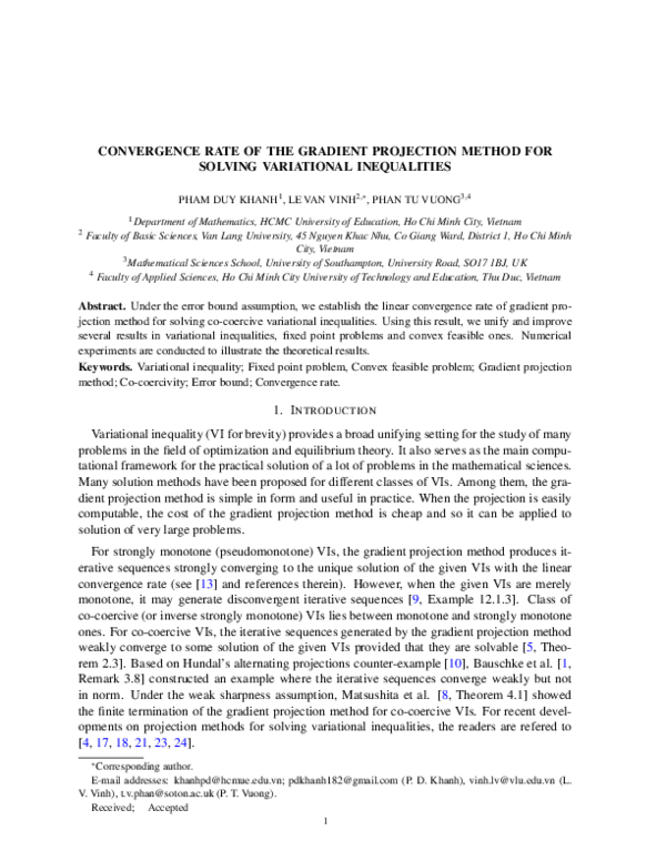 (PDF) Convergence rate of a gradient projection method for solving ...