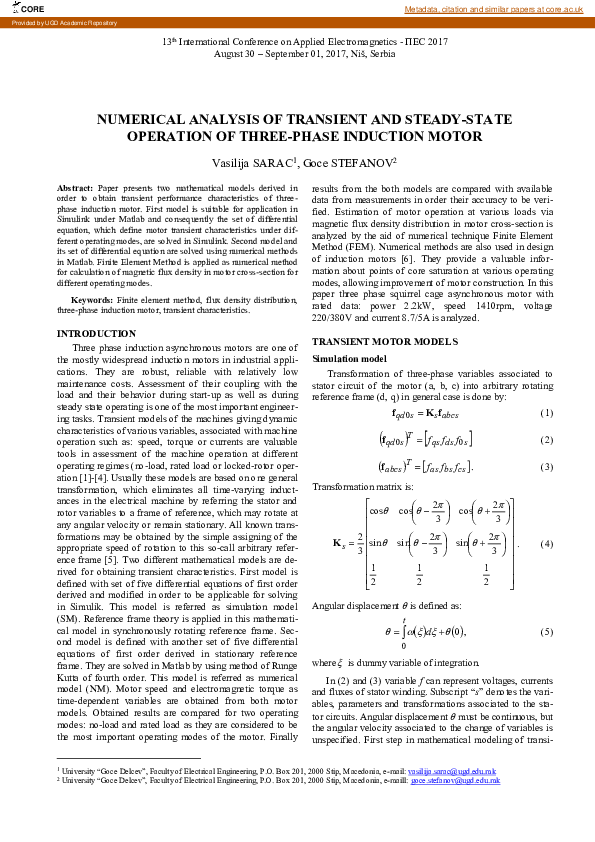 Pdf Numerical Analysis Of Transient And Steady State Operation Of