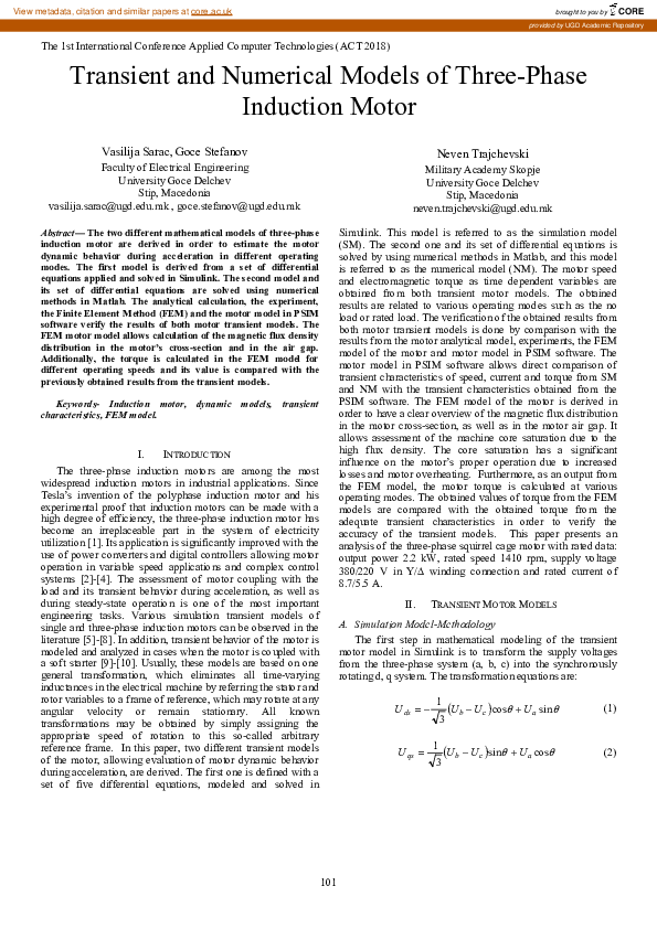 (PDF) Transient and Numerical Models of Three-Phase Induction Motor