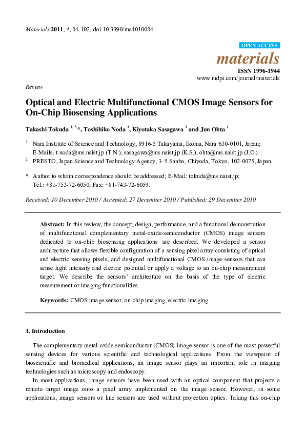 (PDF) Optical and Electric Multifunctional CMOS Image Sensors for On ...