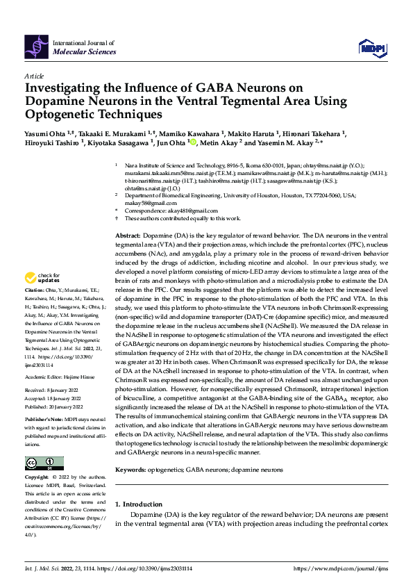 (PDF) Investigating the Influence of GABA Neurons on Dopamine Neurons in the Ventral Tegmental ...
