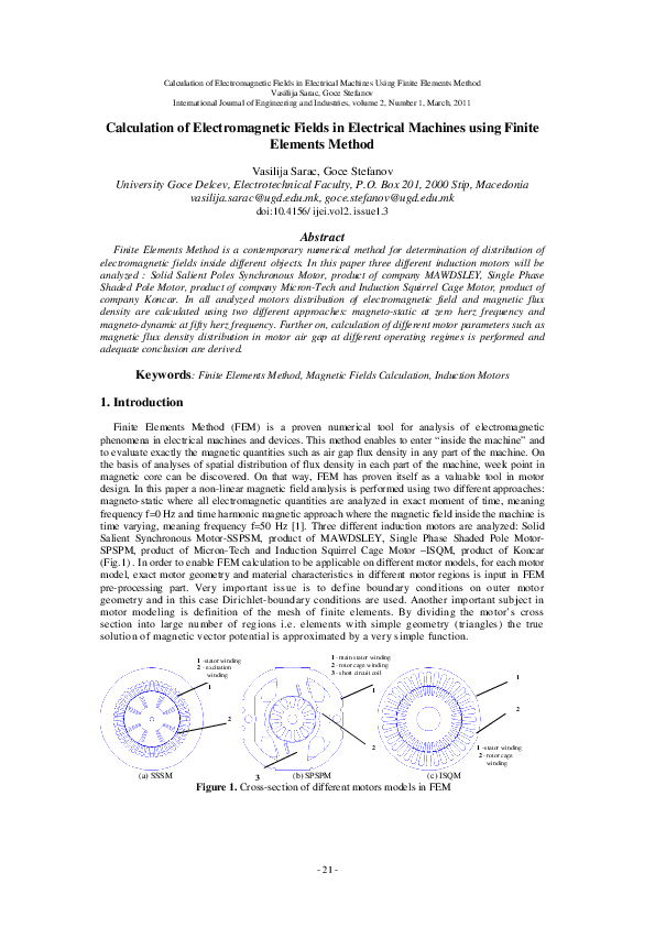 Pdf Calculation Of Electromagnetic Fields In Electrical Machines Using Finite Elements Method