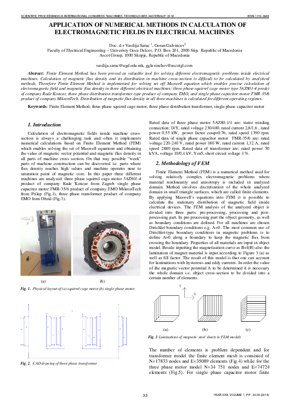 Pdf Application Of Numerical Methods In Calculation Of Electromagnetic Fields In Electrical