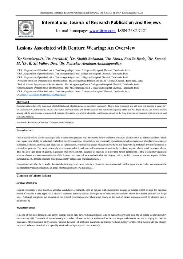 (PDF) Lesions Associated with Denture Wearing: An Overview