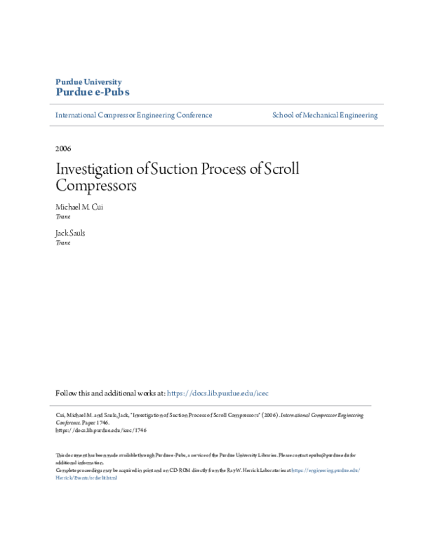 (PDF) Investigation of Suction Process of Scroll Compressors
