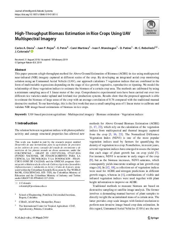 (PDF) High-Throughput Biomass Estimation in Rice Crops Using UAV Multispectral Imagery