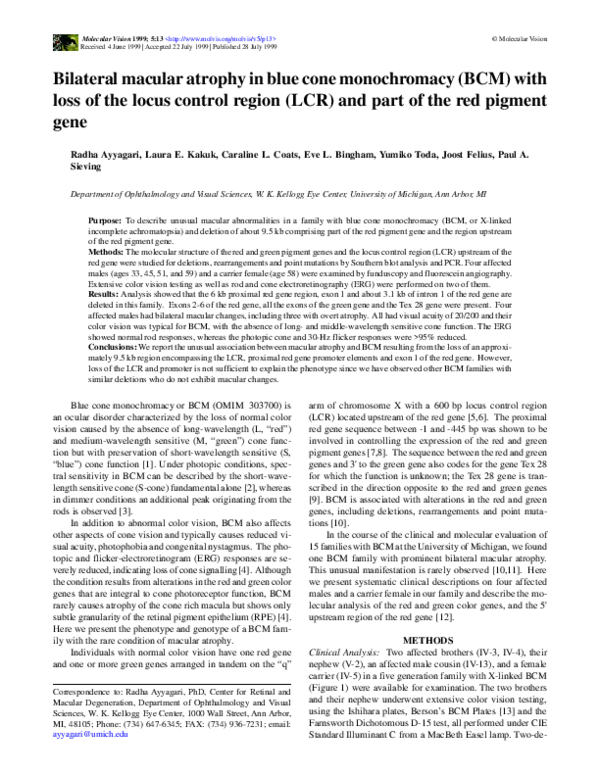 (PDF) Bilateral macular atrophy in blue cone monochromacy (BCM) with ...