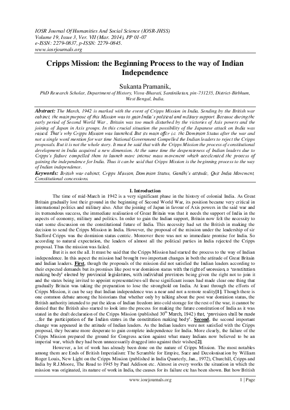 (PDF) Cripps Mission: the Beginning Process to the way of Indian ...