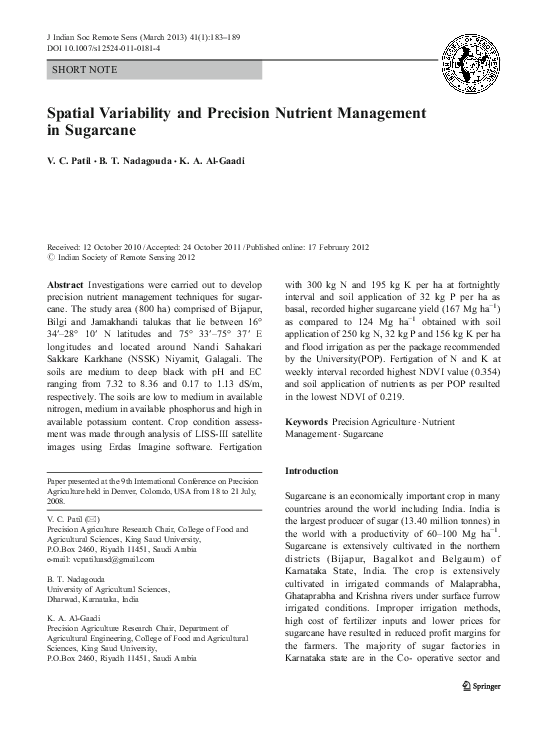 (PDF) Spatial Variability and Precision Nutrient Management in Sugarcane