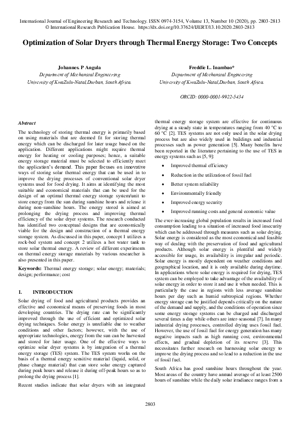 (PDF) Optimization of Solar Dryers through Thermal Energy Storage: Two ...