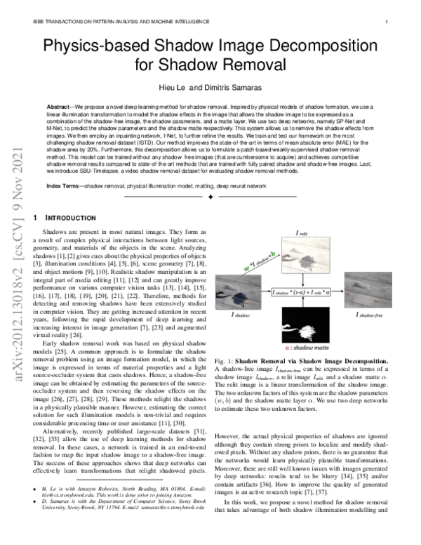 (PDF) Physics-Based Shadow Image Decomposition for Shadow Removal