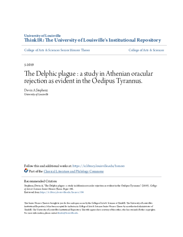 (PDF) The Delphic plague : a study in Athenian oracular rejection as ...