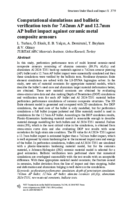 Pdf Computational Simulations And Ballistic Verification Tests For 7