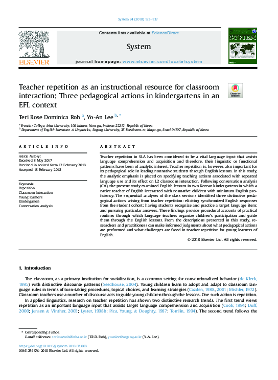 (PDF) Teacher repetition as an instructional resource for classroom interaction: Three ...