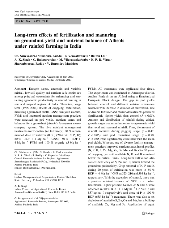 (PDF) Long-term effects of fertilization and manuring on groundnut ...