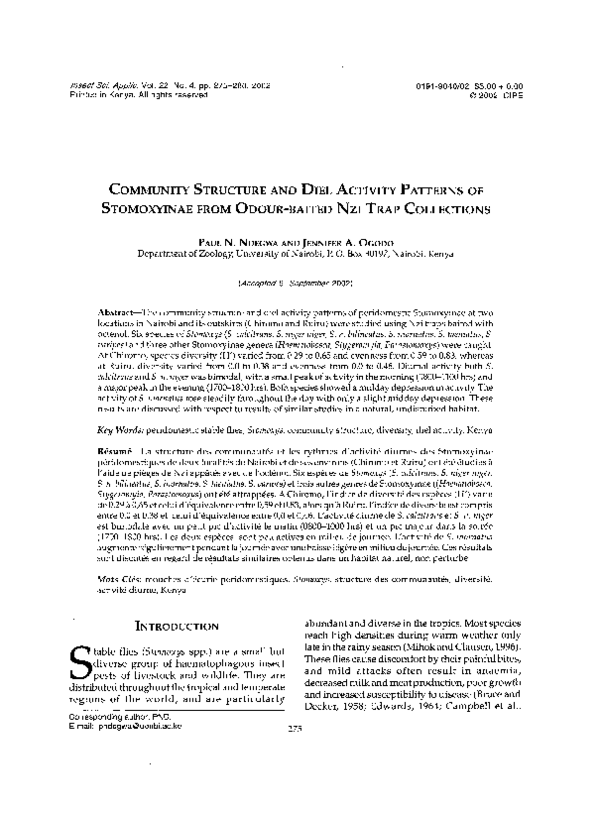 (PDF) Community Structure and Diel Activity Patterns of Stomoxyinae ...
