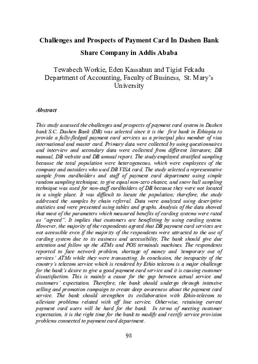 (PDF) Challenges and Prospects of Payment Card In Dashen Bank Share ...