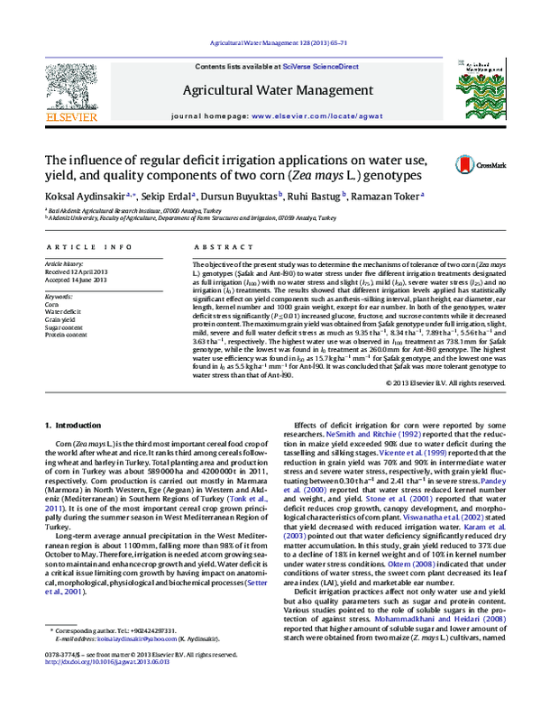 (PDF) The influence of regular deficit irrigation applications on water ...