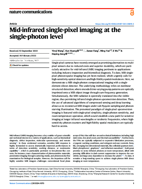 (PDF) Mid-infrared single-pixel imaging at the single-photon level (PDF) Mid-infrared single-pixel imaging at the single-photon level