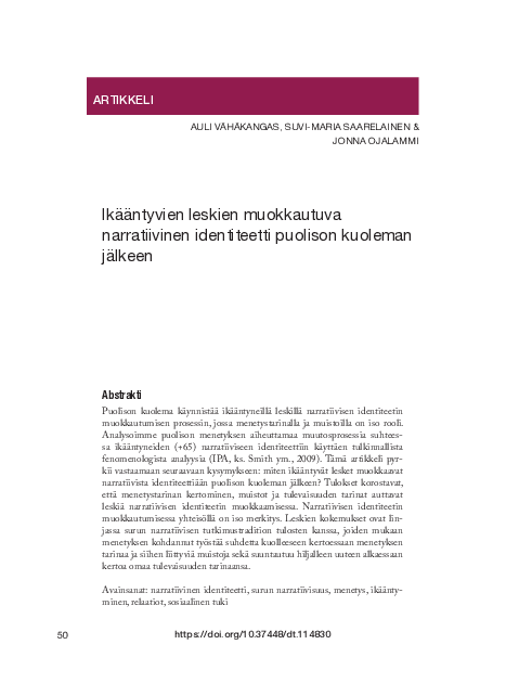 (PDF) Ikääntyvien leskien muokkautuva narratiivinen identiteetti ...