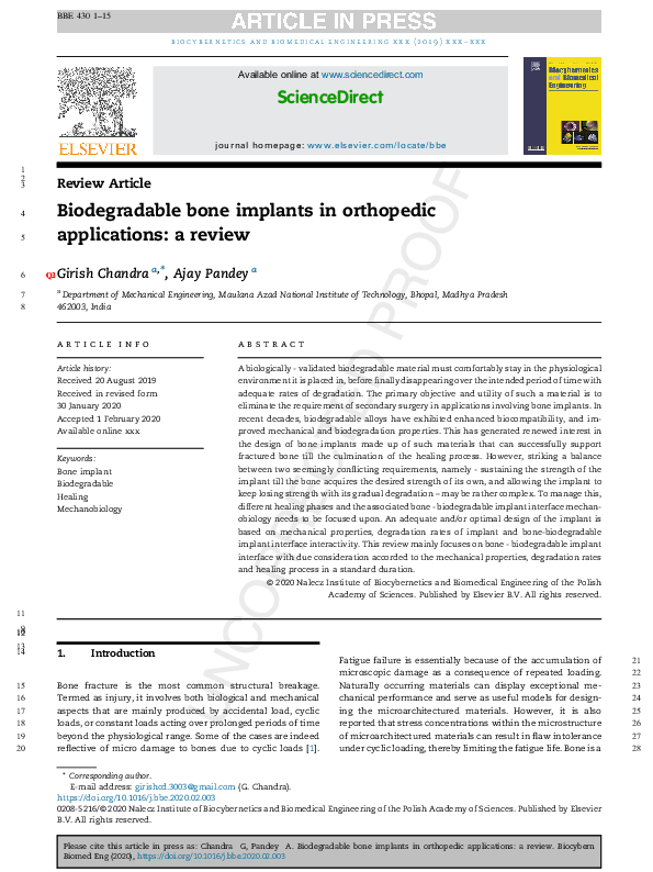 (PDF) Biodegradable bone implants in orthopedic applications: a review