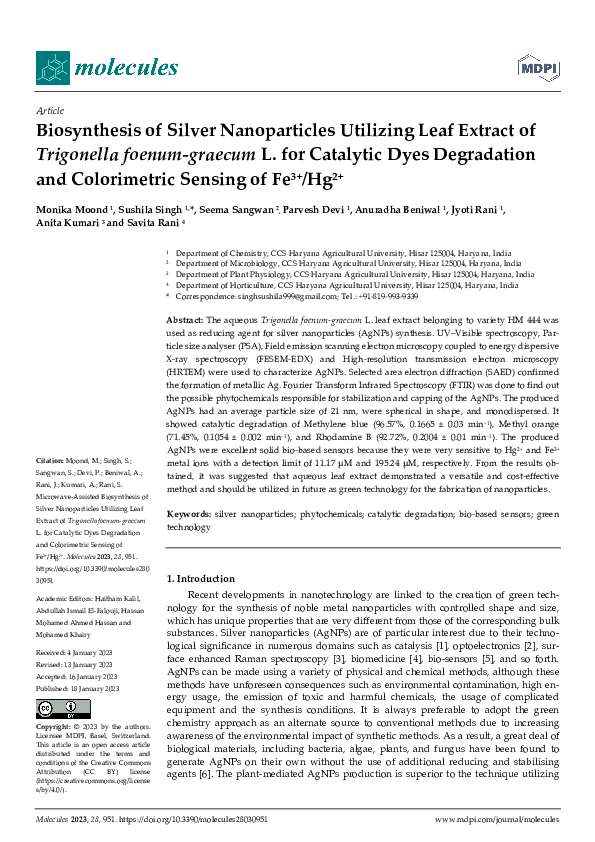 (PDF) Biosynthesis of Silver Nanoparticles Utilizing Leaf Extract of Trigonella foenum-graecum L ...