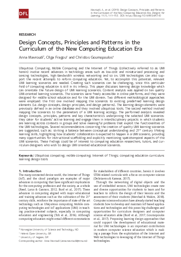 (PDF) Design Concepts, Principles and Patterns in the Curriculum of the New Computing Education Era